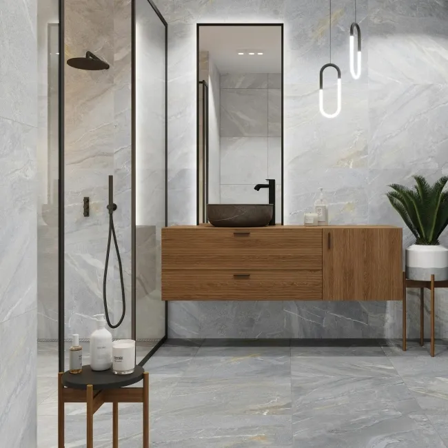 Granby Light Grey Square Stone Effect Wall and Floor Tile | W&F ...